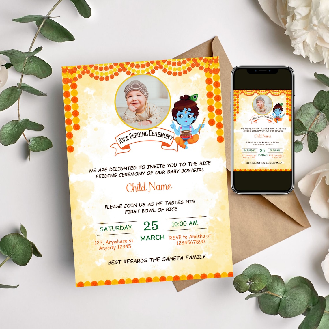 Digital Annaprashan Invite Template, Hindu Rice Feeding Invite, Weaning ...