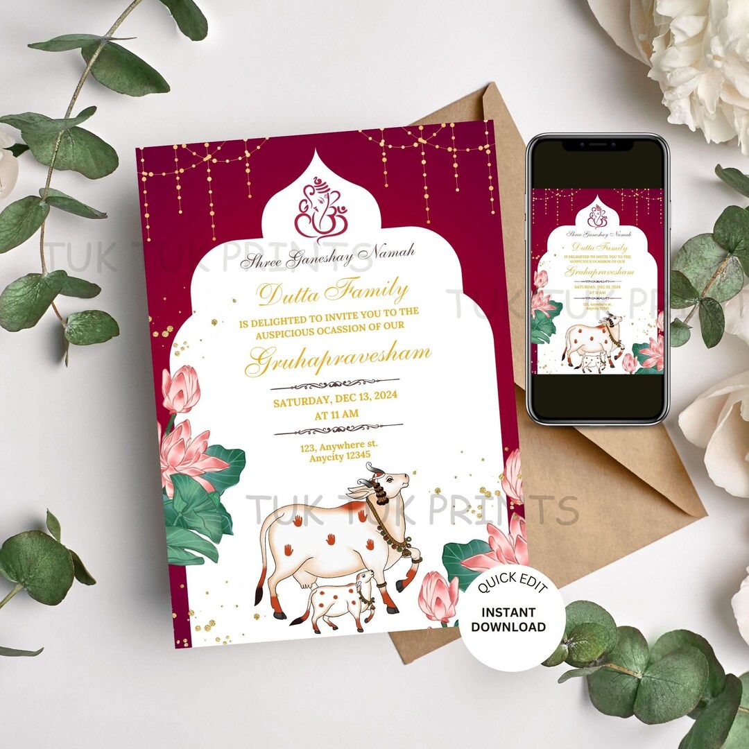 Pichwai Indian Housewarming Invite, Gruhapravesham Invite, Housewarming ...