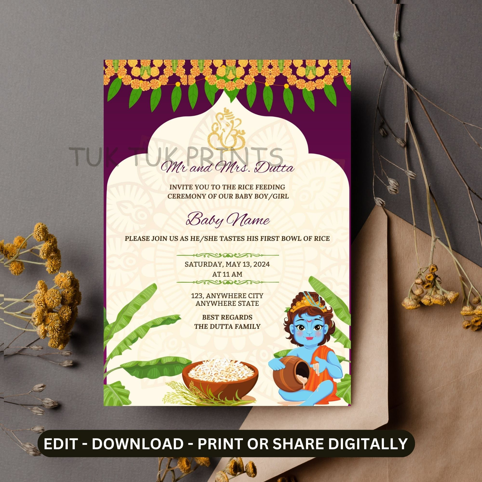 Editable Rice Feeding Ceremony Invite Card , Annaprasan Invitation ...