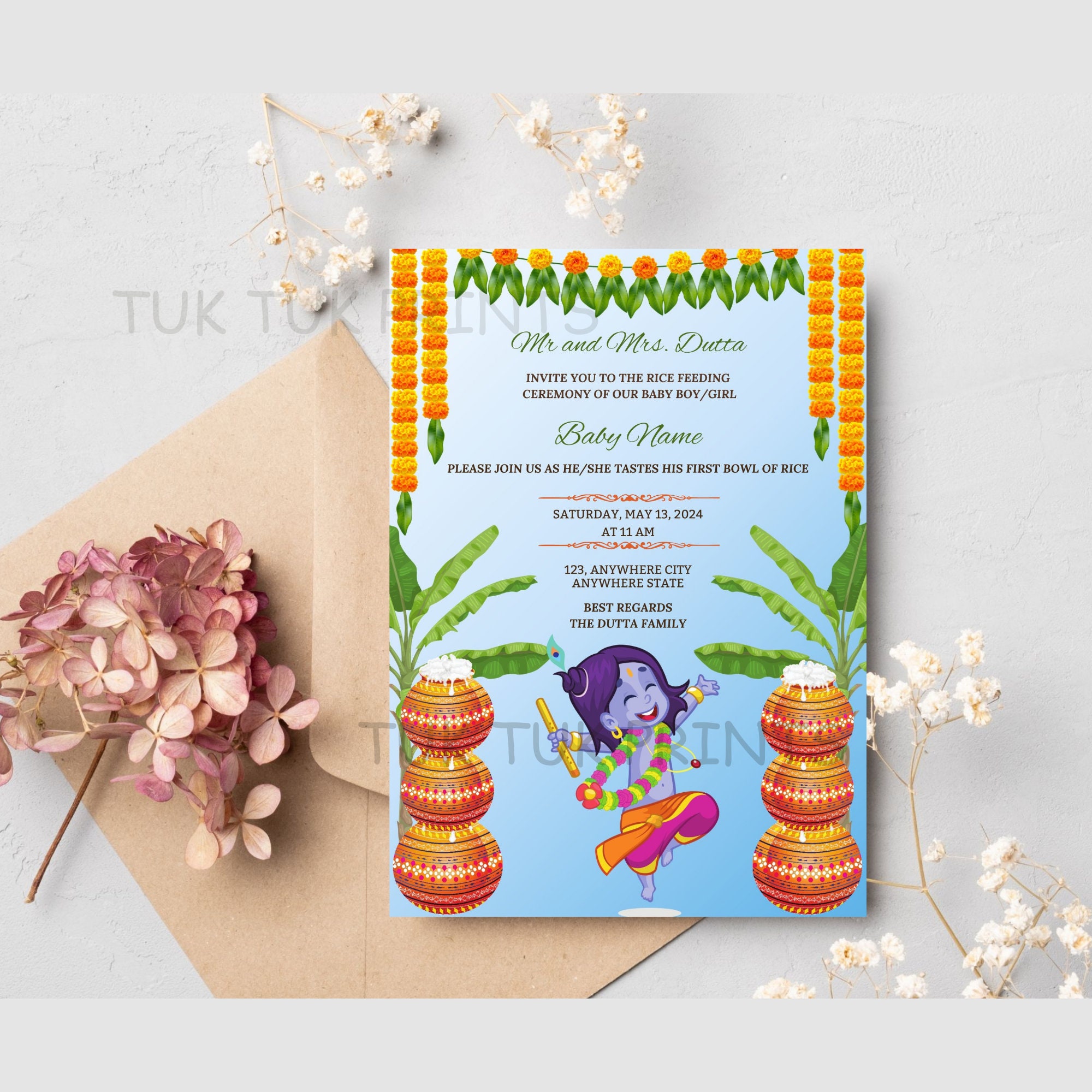 Rice Feeding Ceremony Digital Invitation Card , Annaprasan Invitation ...