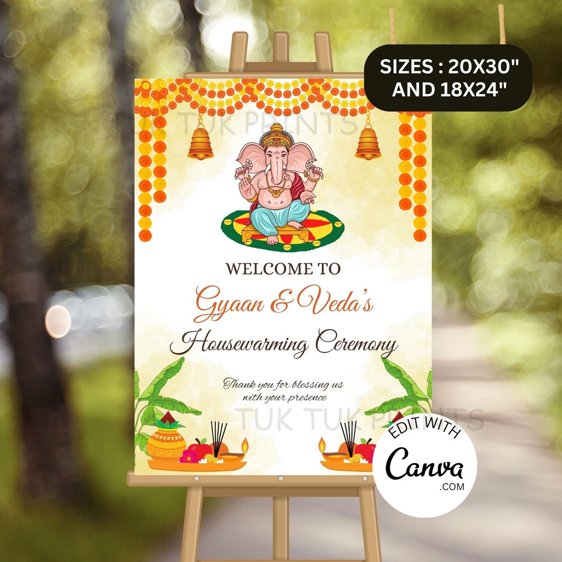 Gruhapravesha Sign, Indian Housewarming Editable Sign, Griha Pravesha ...