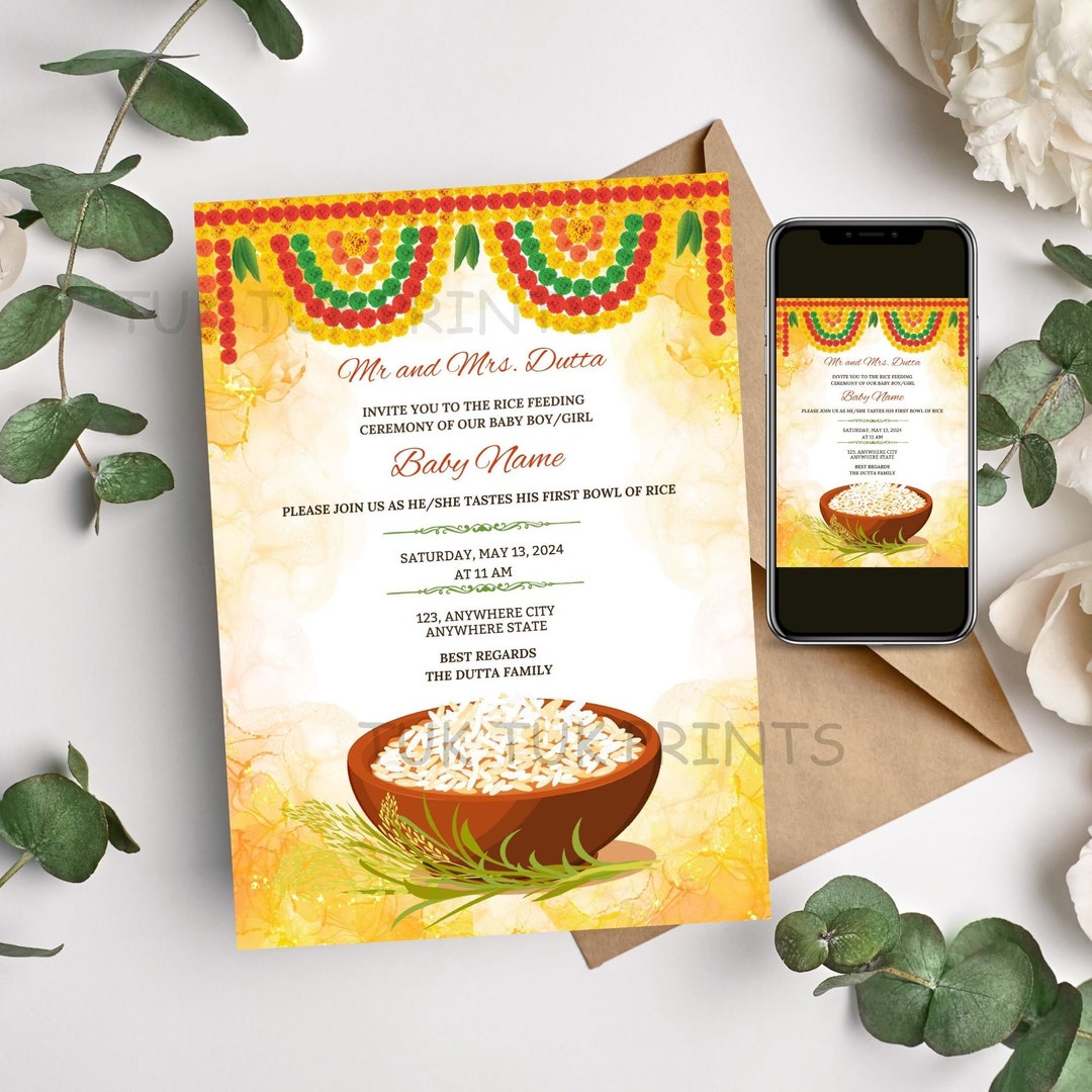 First Rice Feeding Ceremony Invitation , Annaprasan, Hindu Rice Feeding ...