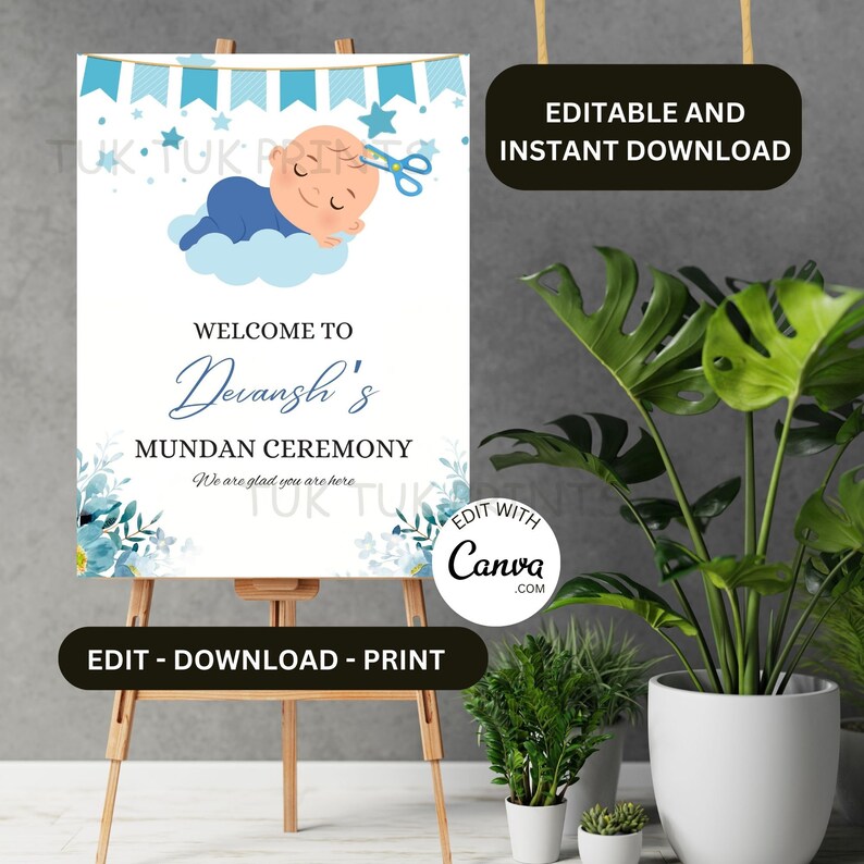 Editable Mundan Ceremony Welcome Sign: Hindu Tonsure (digital Download ...