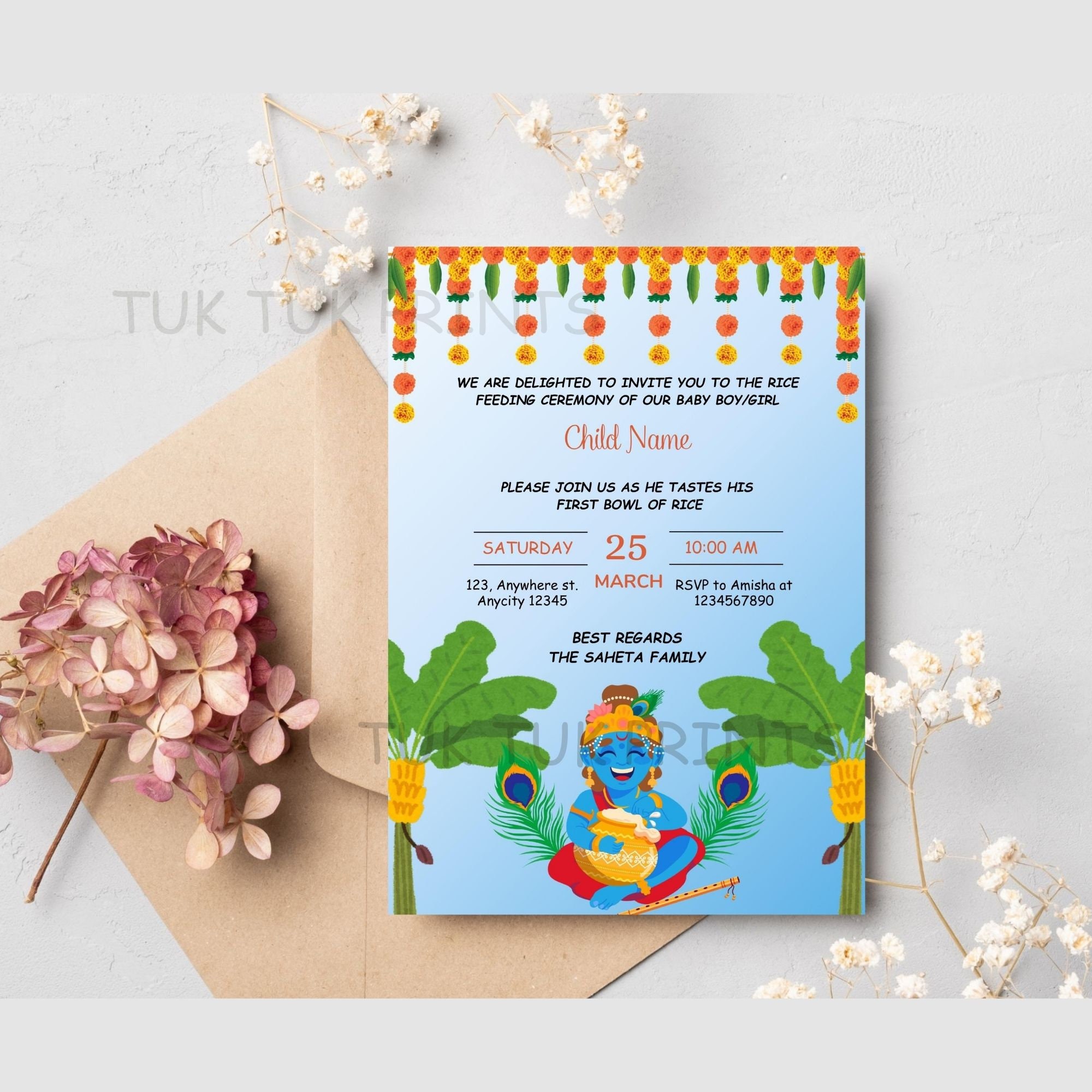 Rice Feeding Ceremony Digital Invitation Card , Annaprasan Invitation ...