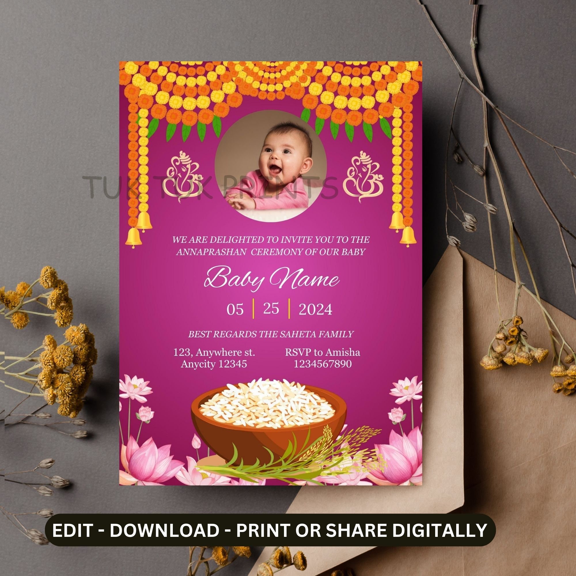 Rice Feeding Ceremony Digital Invitation Card , Annaprasan Invitation ...