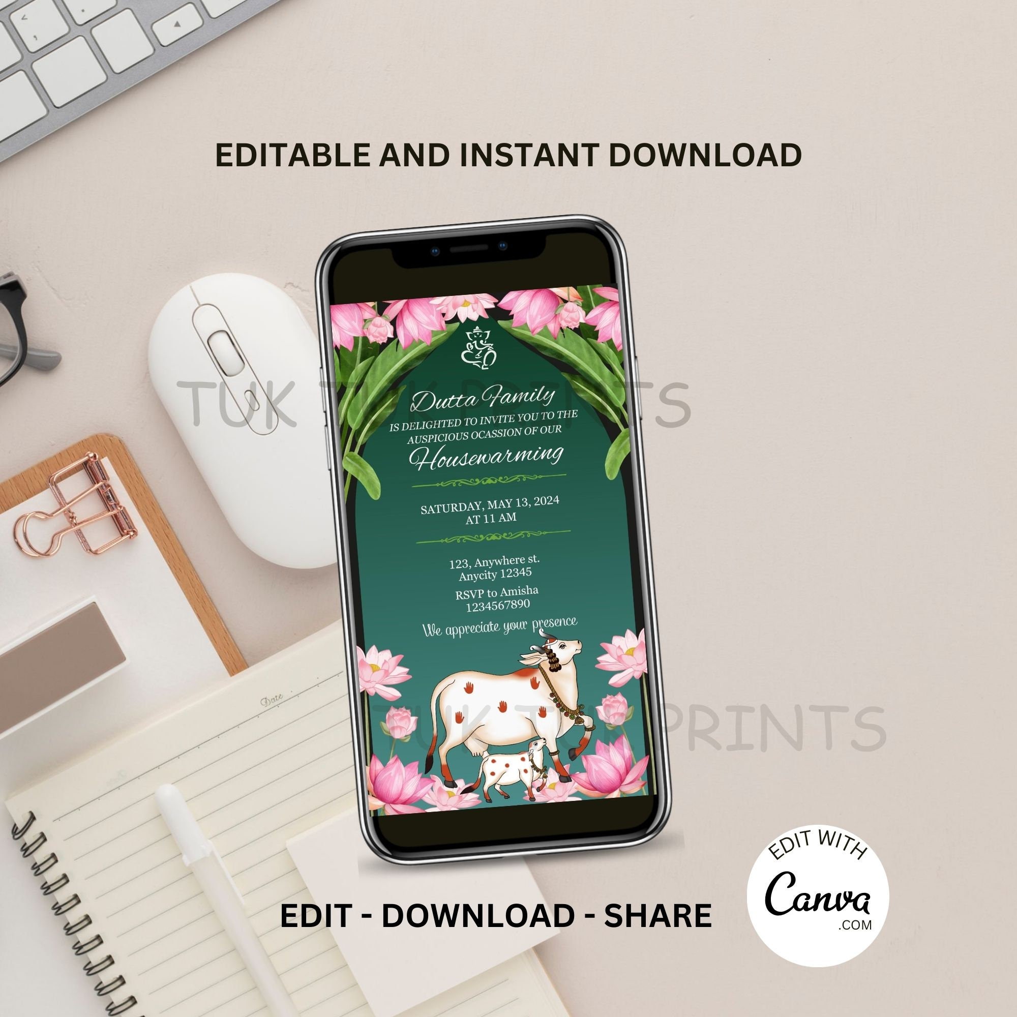 Indian Housewarming Ceremony Phone Invites, Gruhapravesh Digital Invite ...