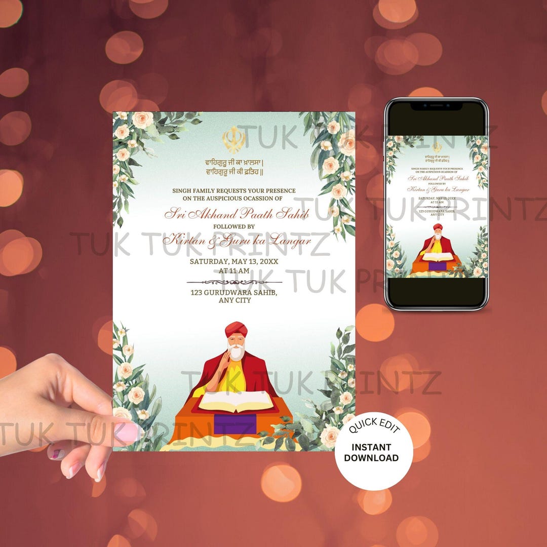 Sri Akhand Paath Invitation: Sikh Langar and Kirtan Ceremony Invite ...