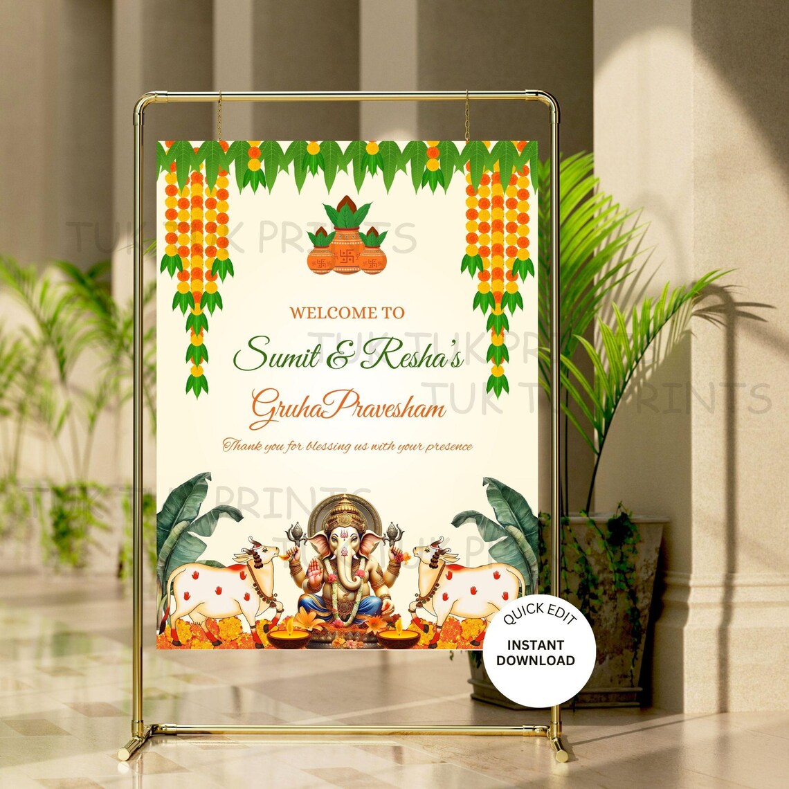Editable Grihapravesham Welcome Sign: Indian Housewarming (digital ...