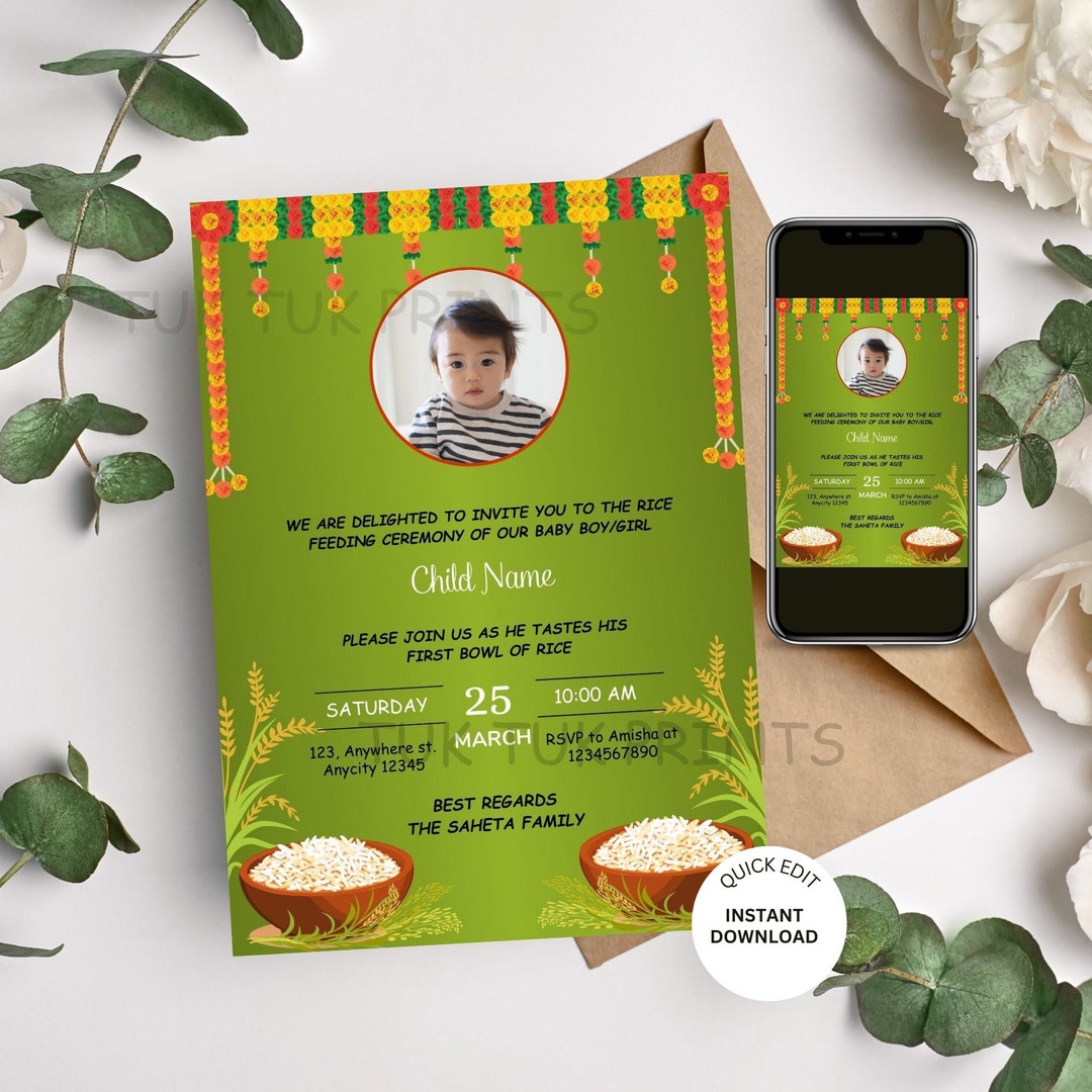 Weaning Ceremony Invite Template, Annaprashana Invite, Hindu Rice ...