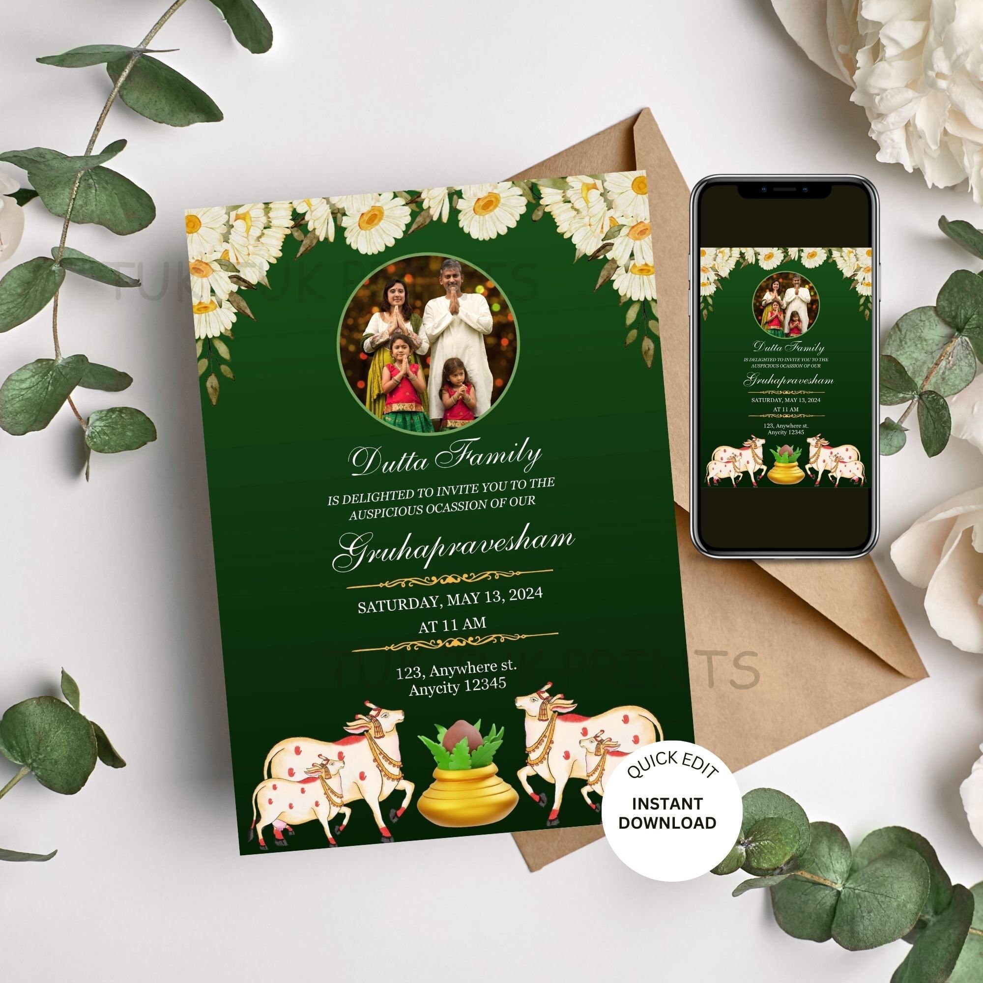 Editable Indian Housewarming Invite, Gruhapravesham Invite ...