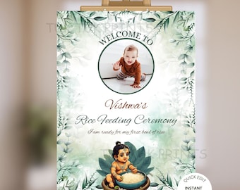 Annaprashan Ceremony Welcome Sign, Rice Feeding Ceremony Welcome Sign , Editable Anaprashan Sign ...