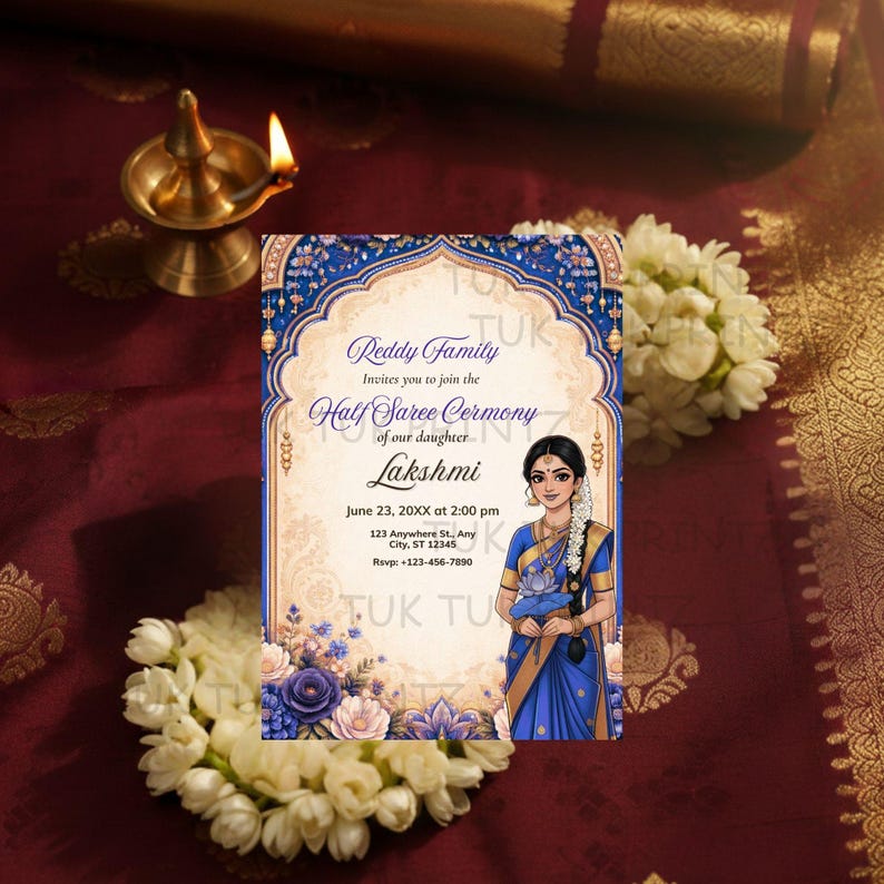 Editable Half Saree Ceremony Digital Invite, Puberty Function Langa ...