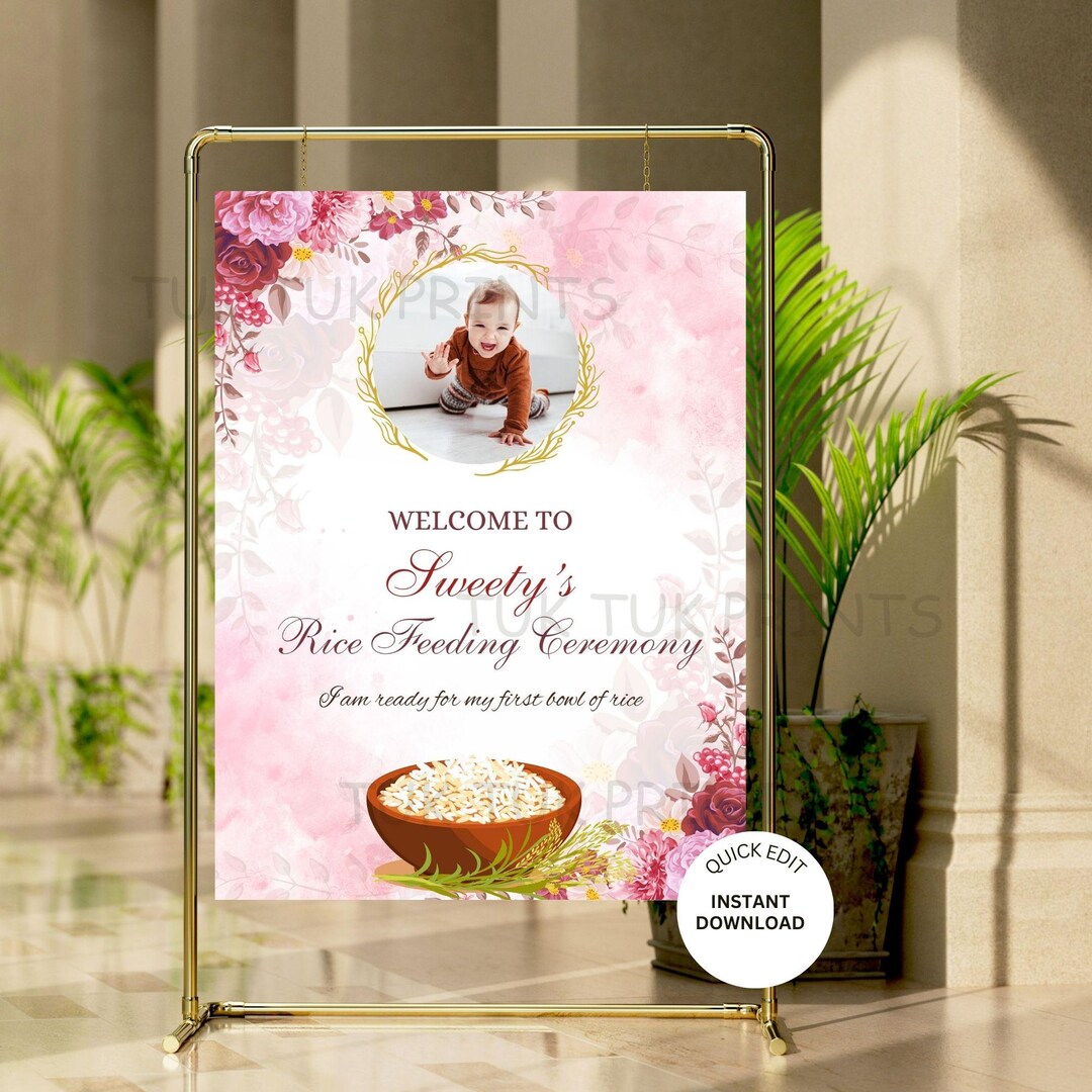 Rice Feeding Ceremony Welcome Sign: Editable Annaprasan Poster (digital ...