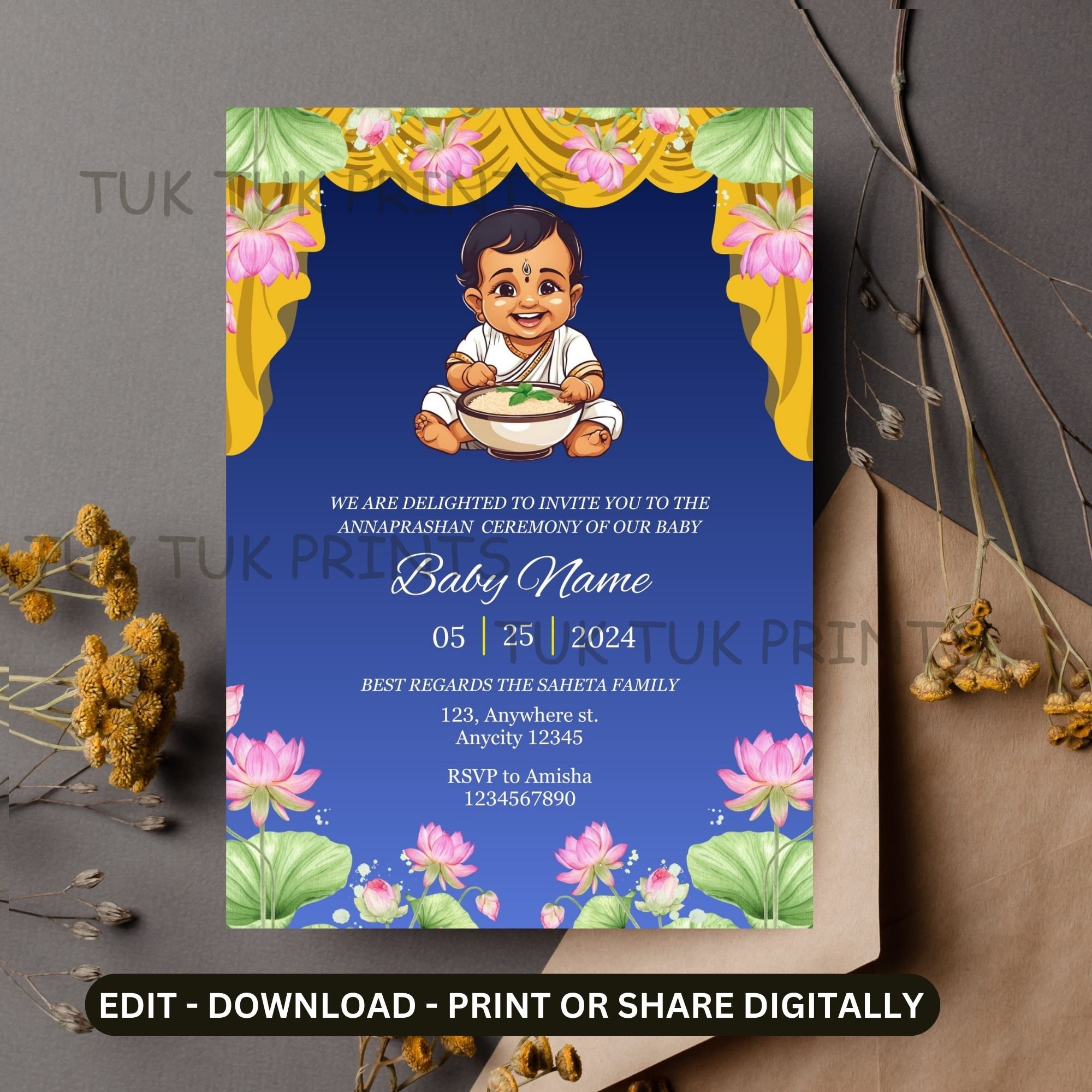 Rice Feeding Ceremony Digital Invitation Card , Annaprasan Invitation ...