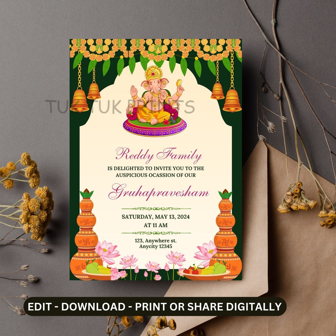 Indian Housewarming Invite, Gruhapravesham Invite, Housewarming Invites ...