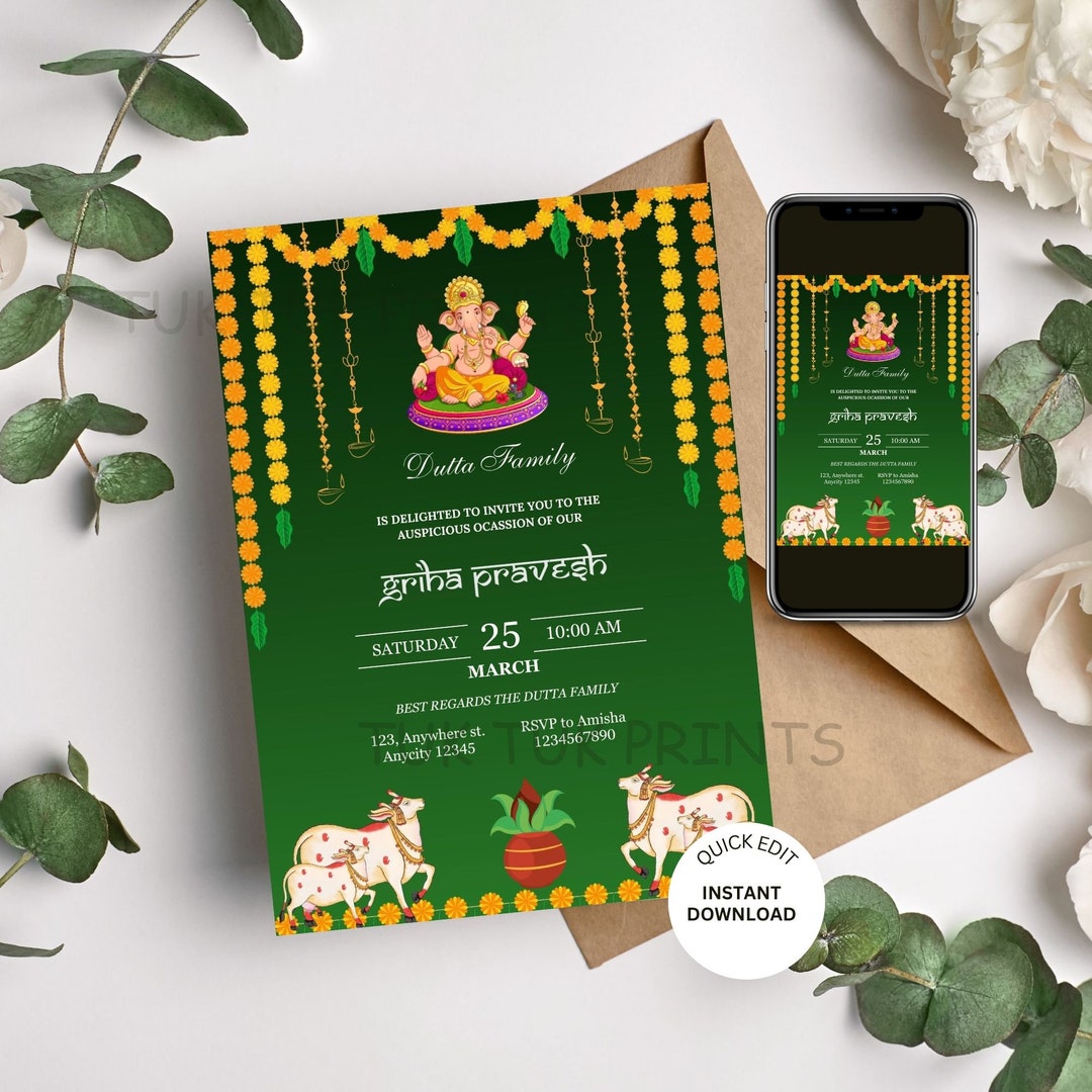Pichwai Indian Housewarming Invite, Gruhapravesham Invite, Housewarming ...
