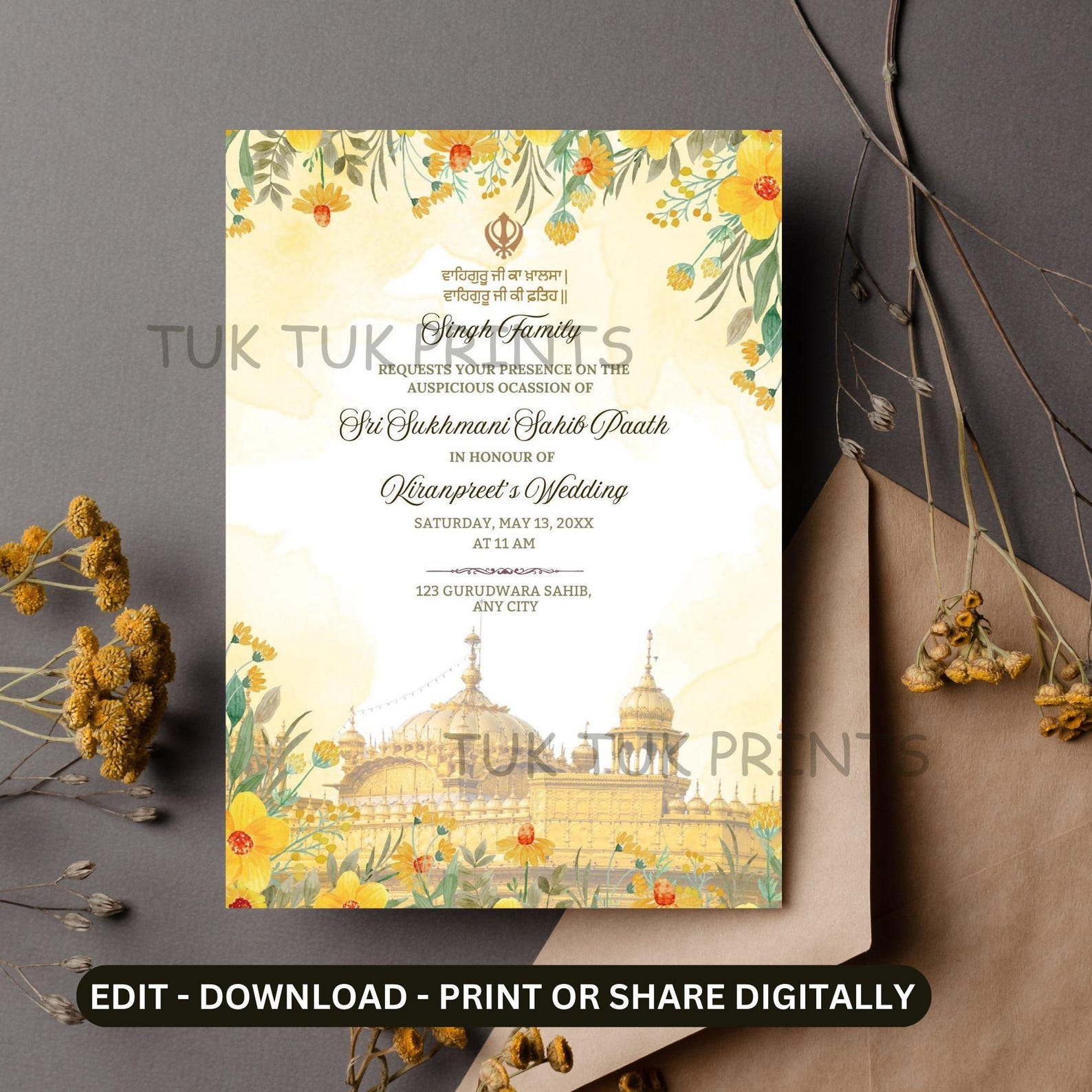 Sukhmani Sahib Path Invitation Card, Sikh Wedding Invitation, Akhand ...