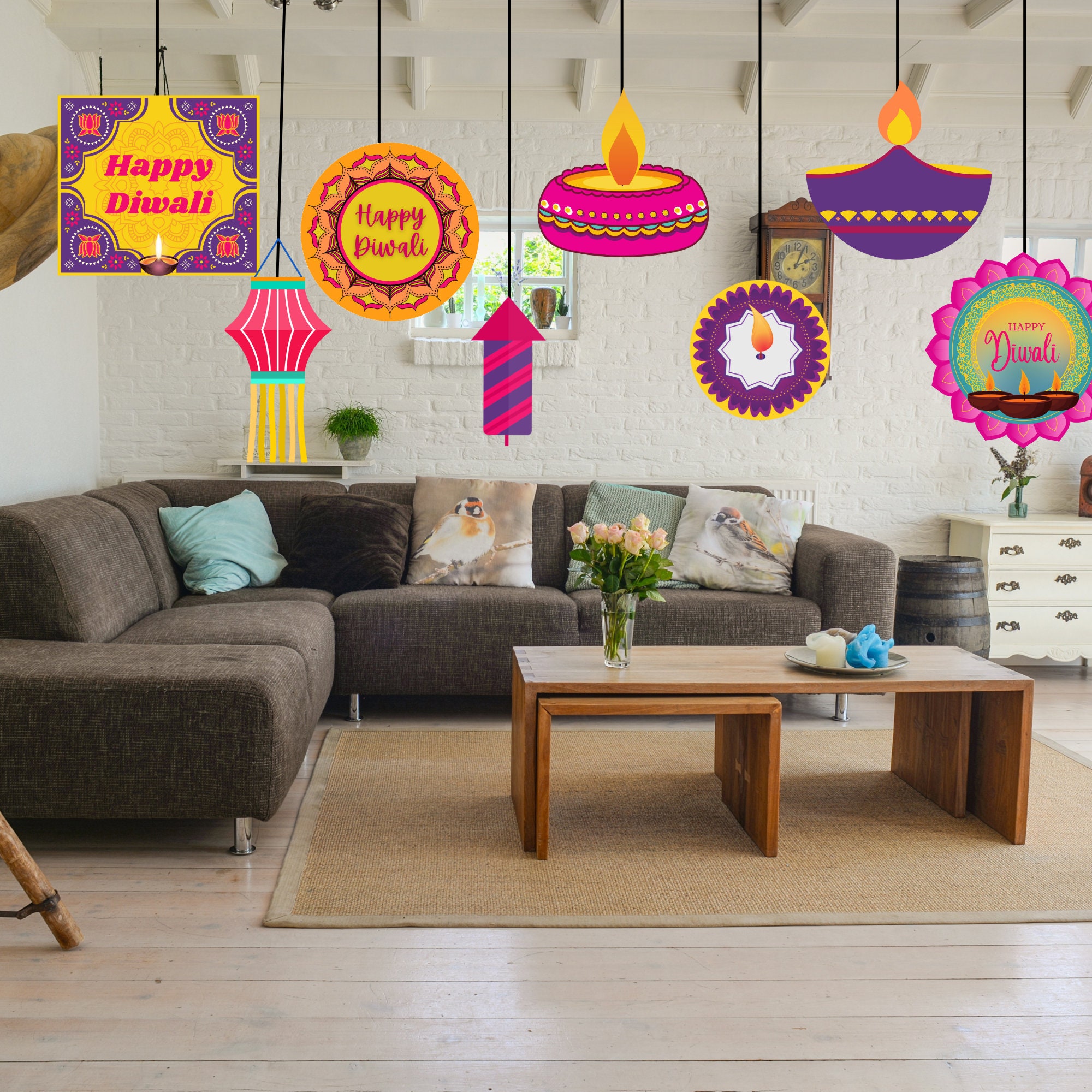 Happy Diwali Paper Cutouts, DIY Diwali Backdrop Decorations, Diwali ...