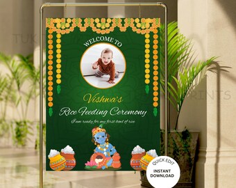 Baby First Rice Feeding Ceremony Editable Welcome Sign , Annaprasan Sign, Weaning Ceremony Sign ...