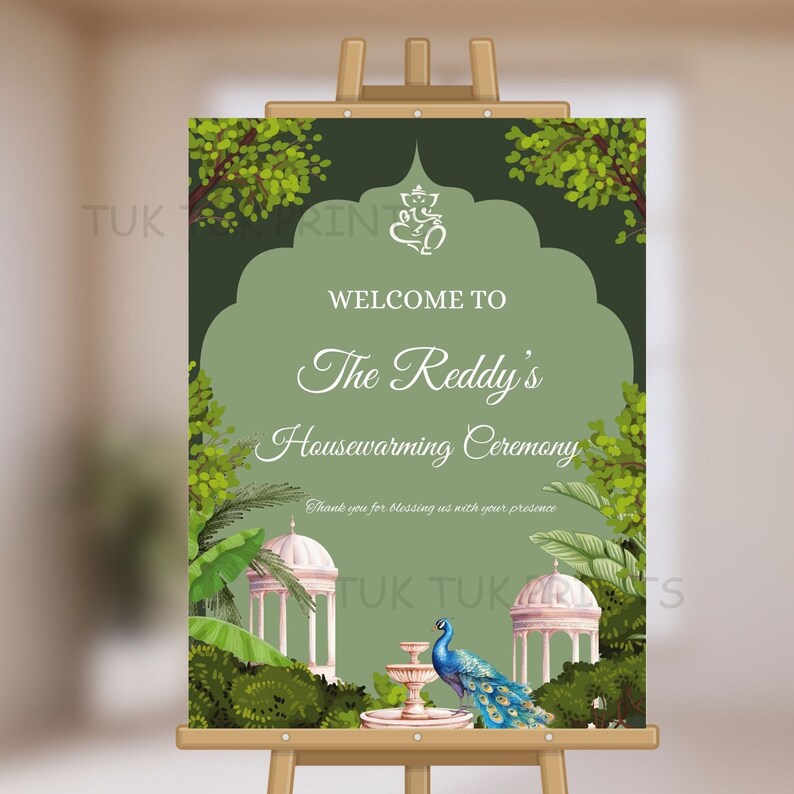 Peacock Indian Housewarming Sign: Gruhapravesha Welcome (digital ...