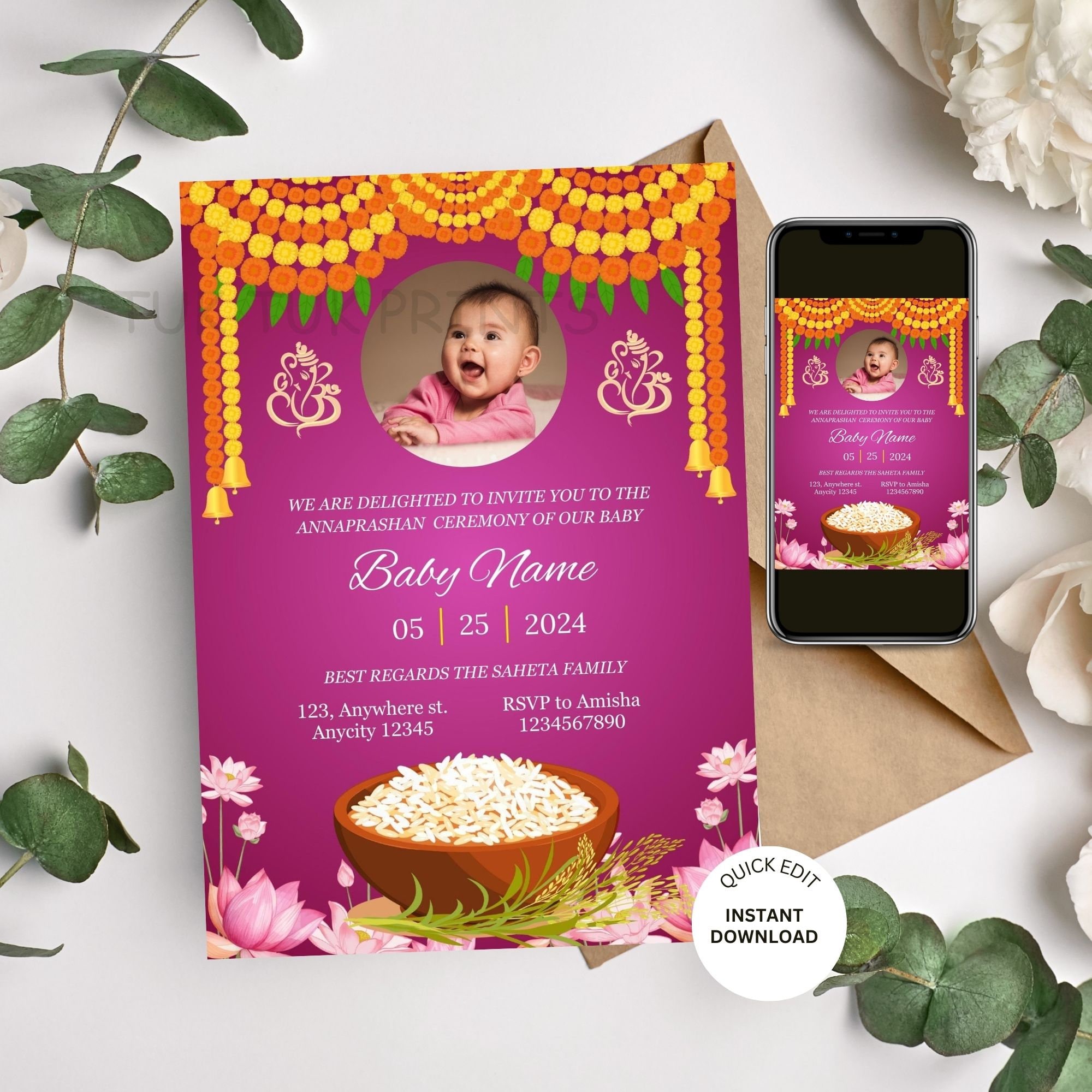 Annaprasan Invitation: Rice Feeding Ceremony Card (digital Download) - Etsy