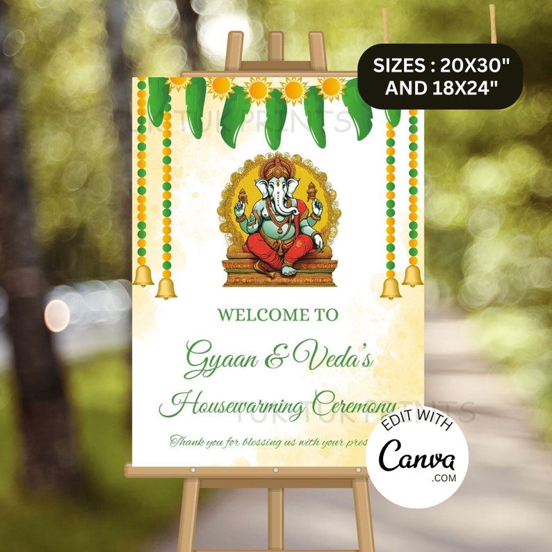 Indian Housewarming Welcome Sign: Editable Ganesha Puja (digital ...