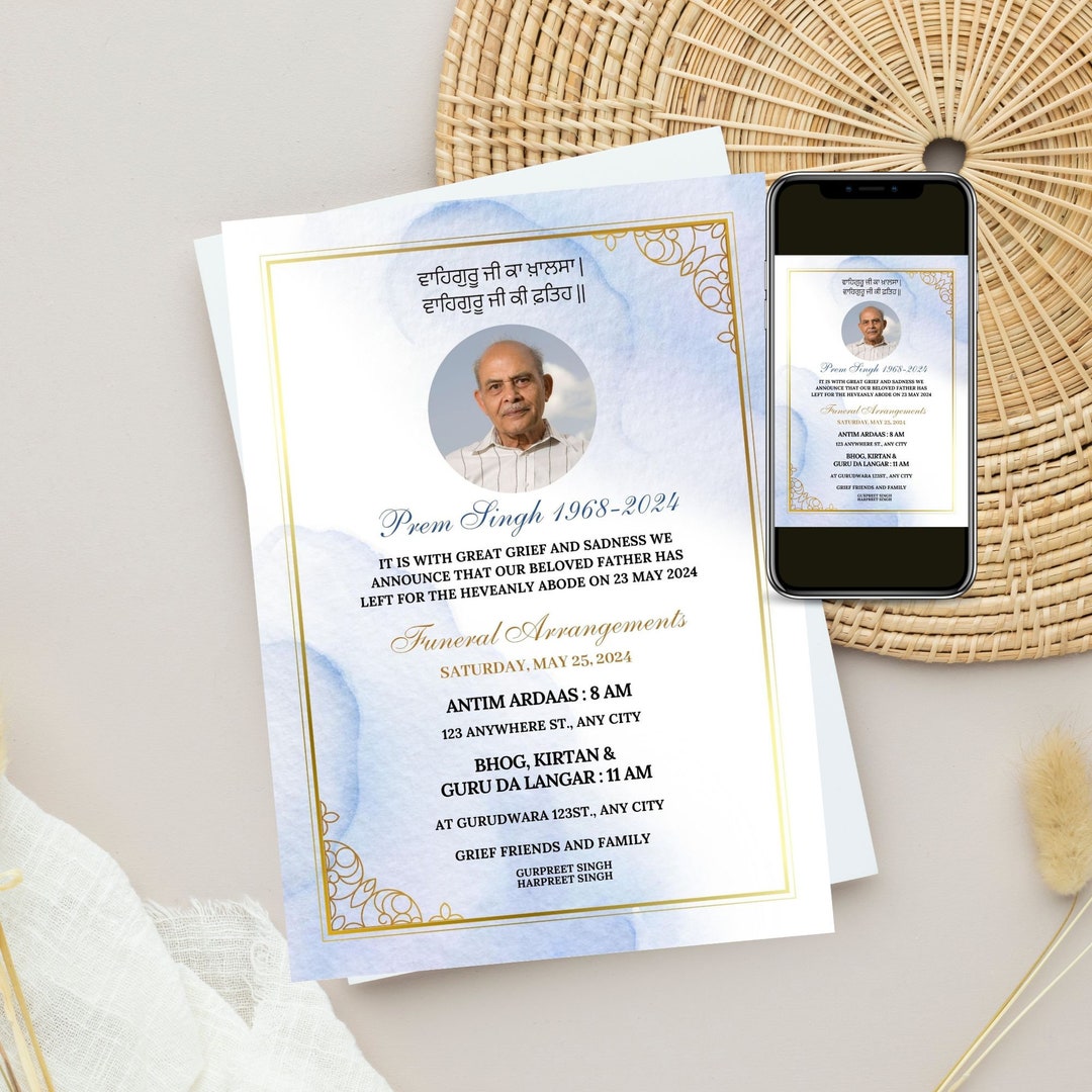 Sikh Funeral Invitation: Punjabi Memorial Service, Celebration of Life ...