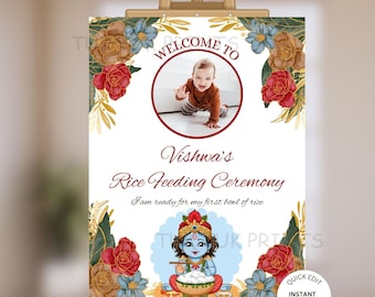 Annaprashan Ceremony Welcome Sign, Rice Feeding Ceremony Welcome Sign , Editable Anaprashan Sign ...