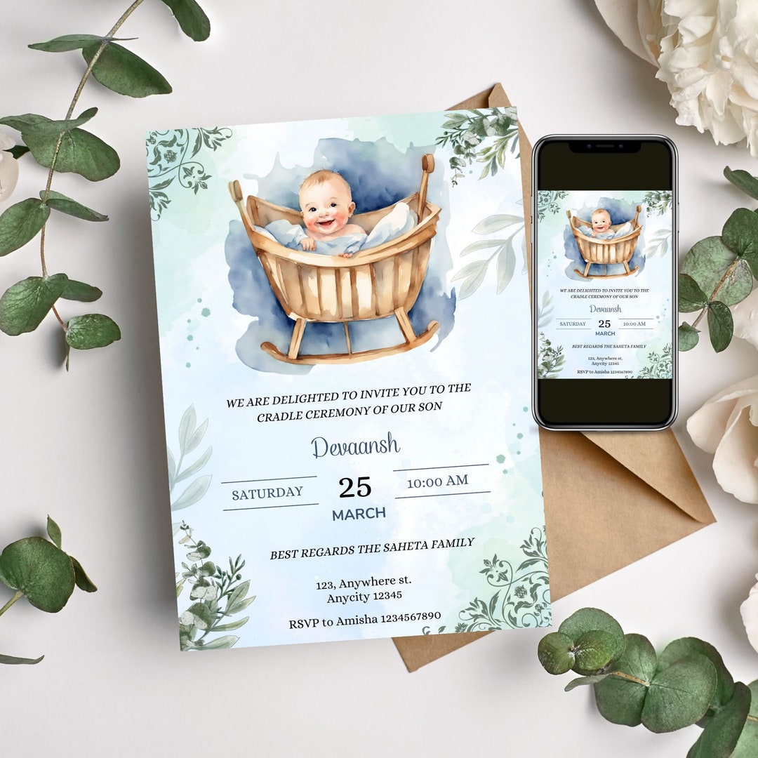 Baby Cradle Ceremony Invite, Naming Ceremony Invites, Cradle Invite ...