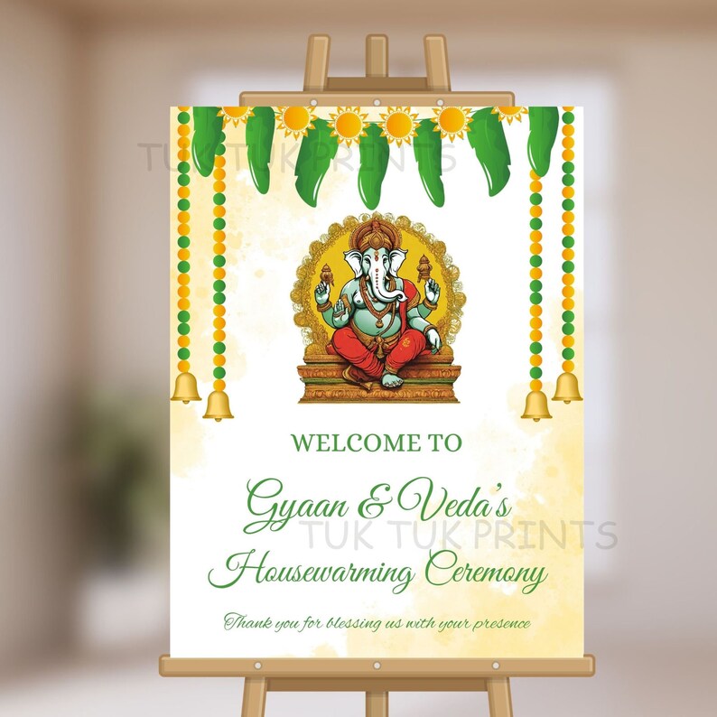 Indian Housewarming Welcome Sign: Editable Ganesha Puja (digital ...