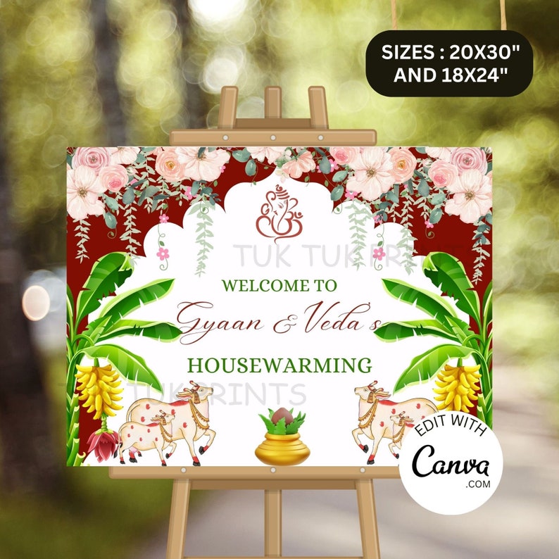 Indian Housewarming Pichwai Sign, Gruhapravesha Sign, Griha Pravesha ...