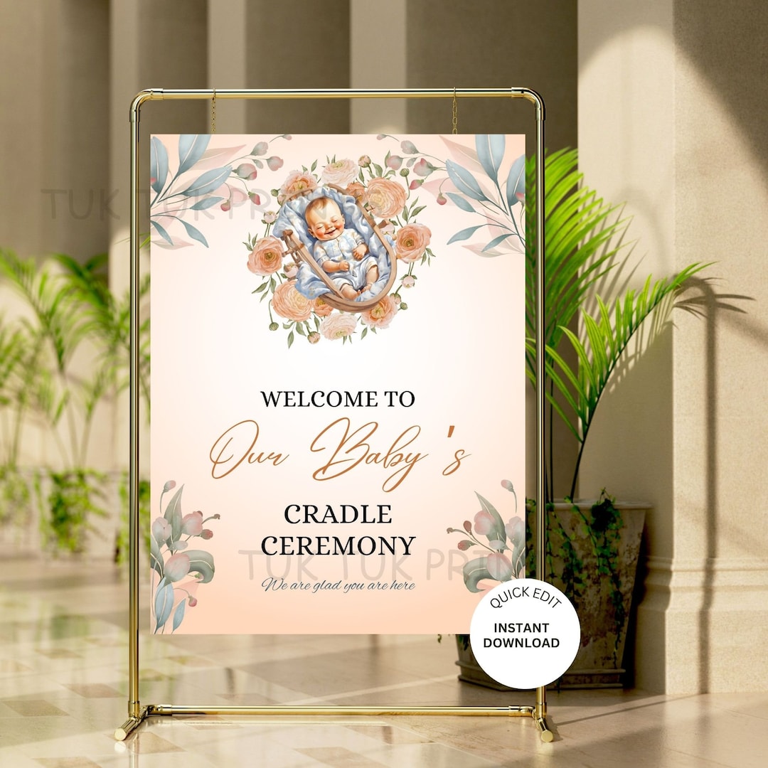 Editable Cradle Ceremony Welcome Sign: Floral Baby Naming (digital ...