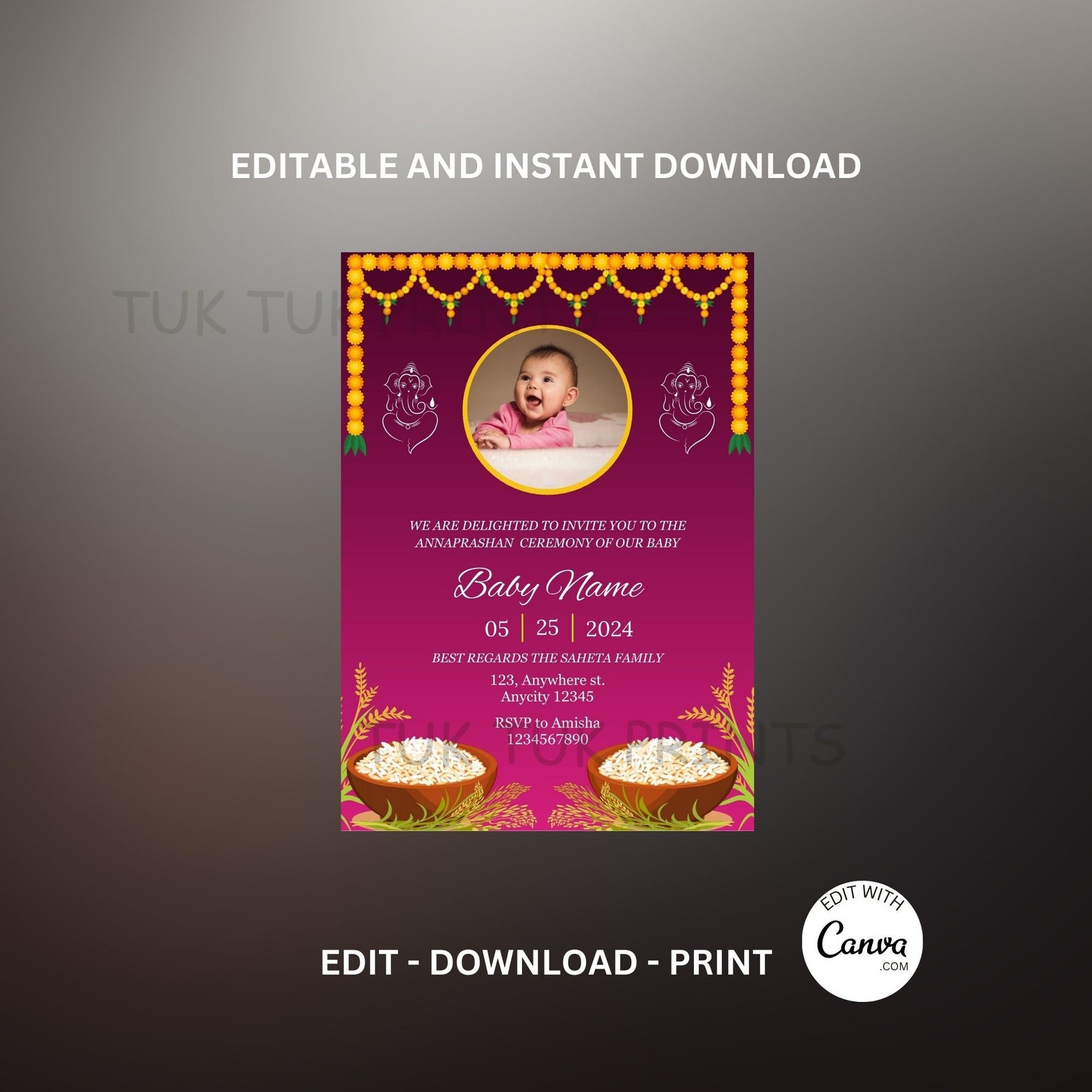 Weaning Ceremony Invite Template, Annaprashana Invite, Hindu Rice ...