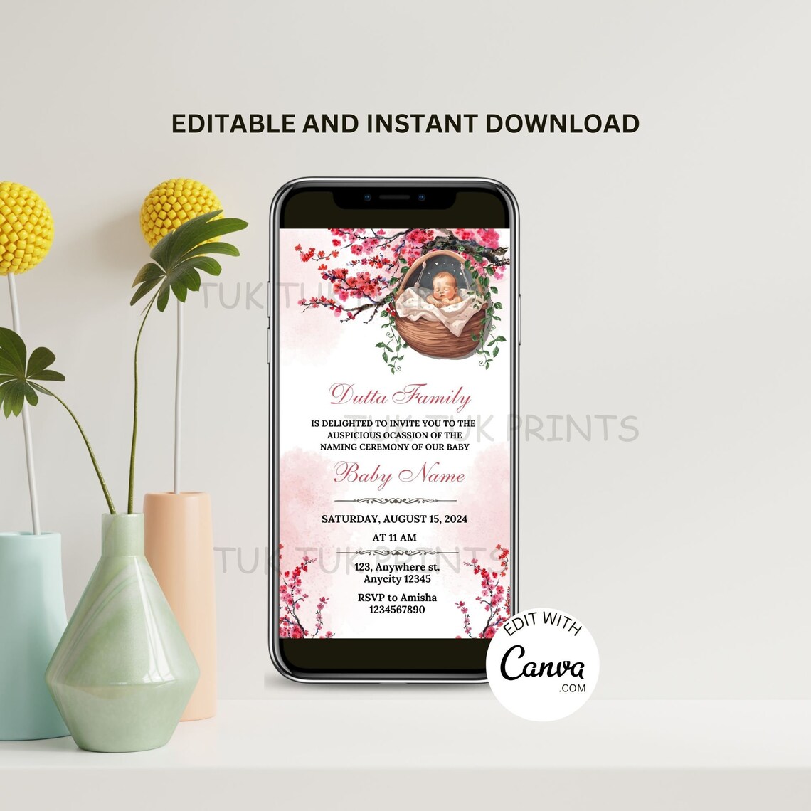 Editable Naming Ceremony Phone Invite Template (digital Download) - Etsy