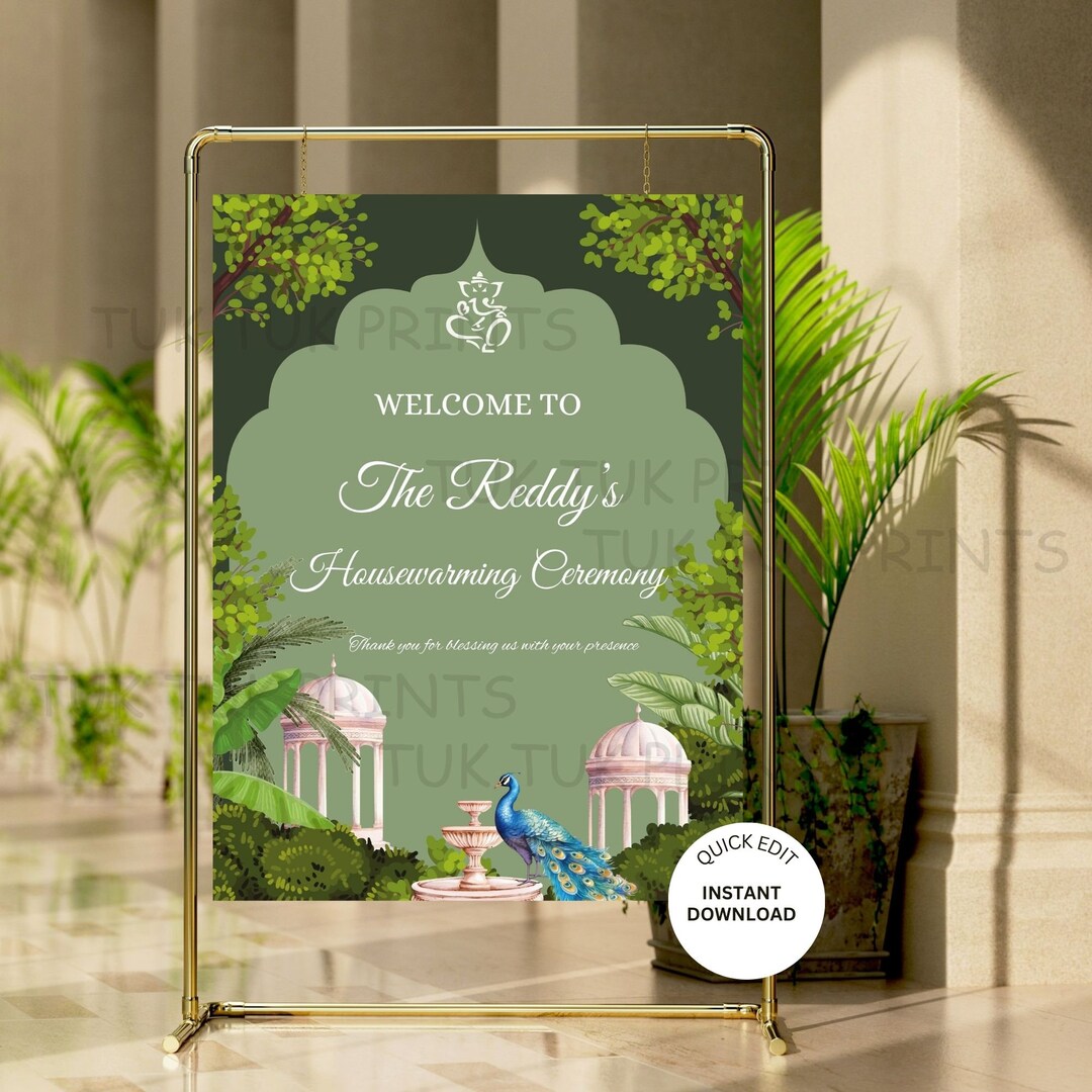 Peacock Indian Housewarming Sign: Gruhapravesha Welcome (digital ...