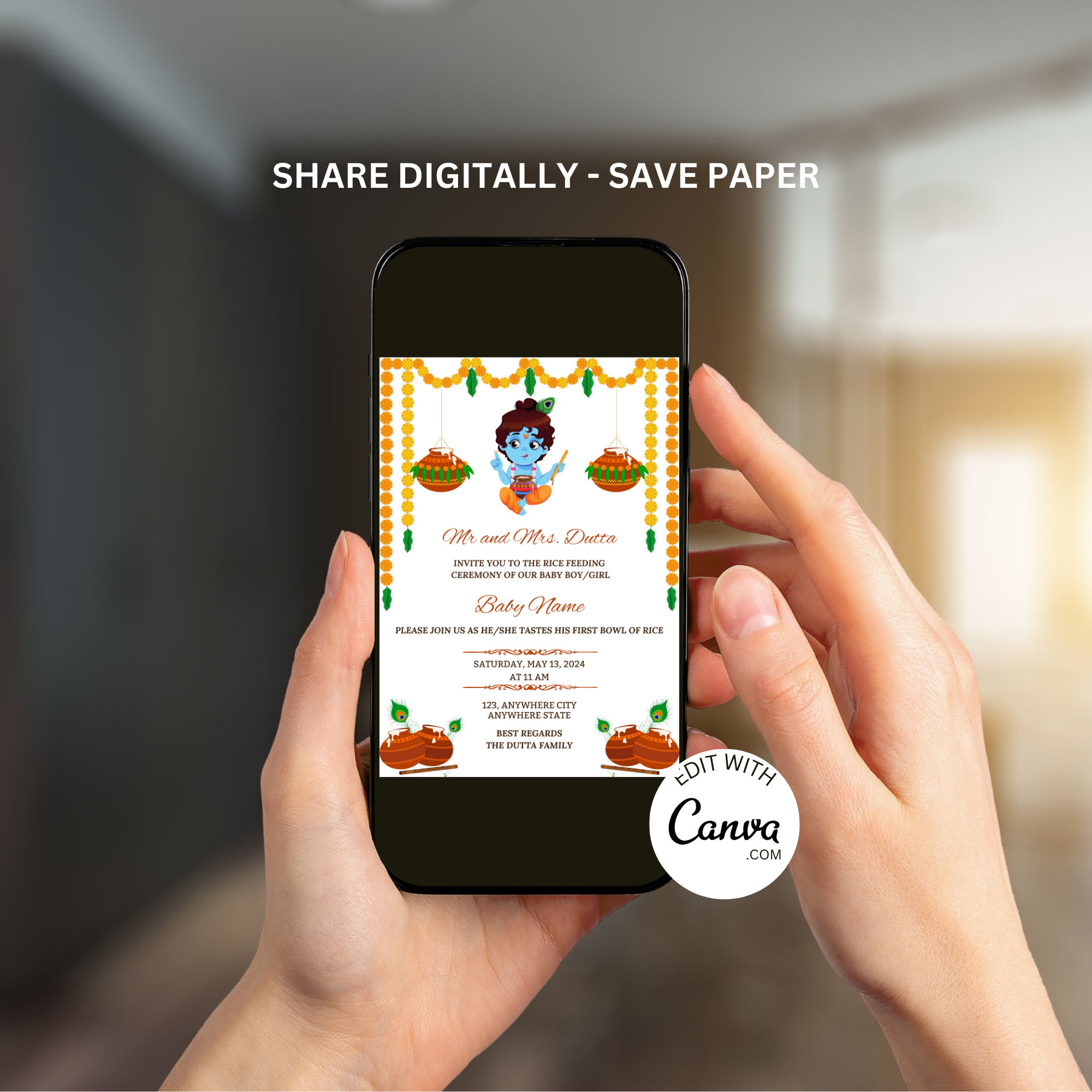 First Rice Feeding Ceremony Invitation , Annaprasan, Hindu Rice Feeding ...