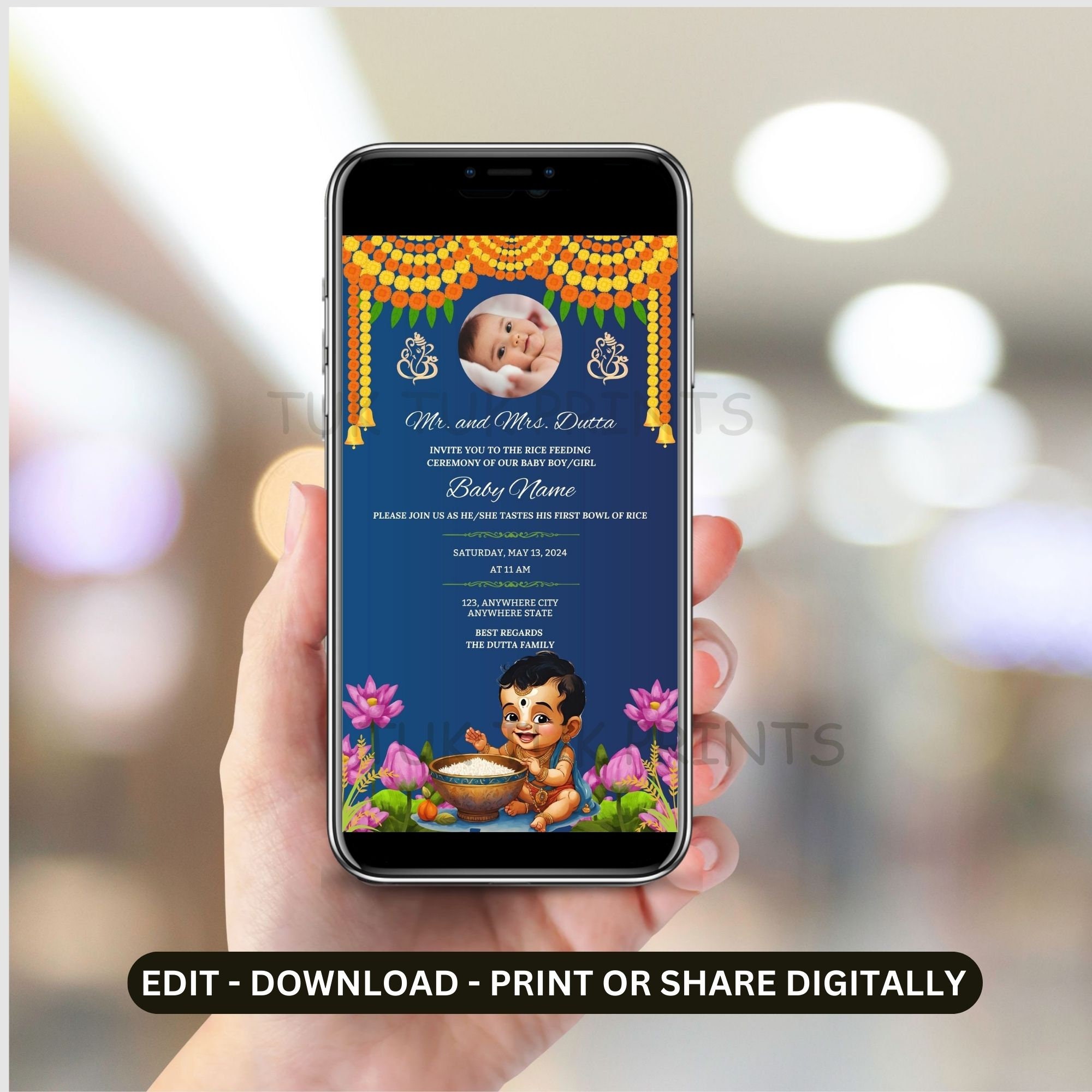 Rice Feeding Ceremony Phone Invites, Annaprasan Digital Invitation ...