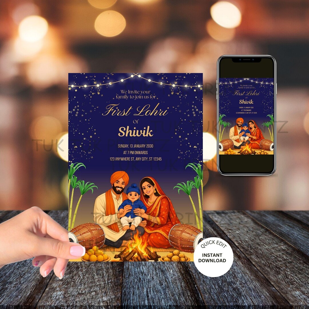 Editable First Lohri Baby Invitation, Lohri Diyan Vadhaiyaan, Family ...