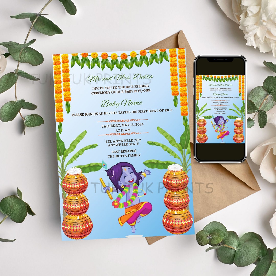 Rice Feeding Ceremony Digital Invitation Card , Annaprasan Invitation ...