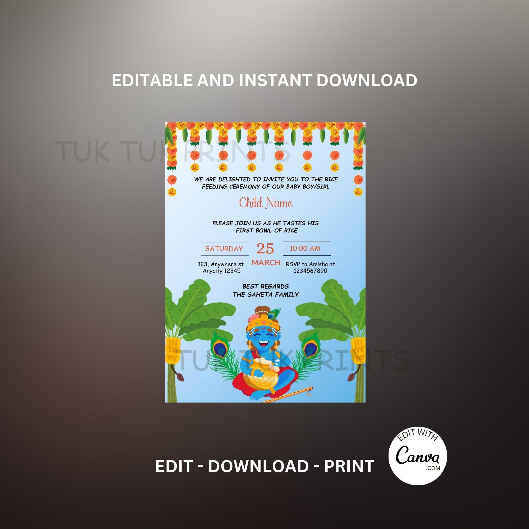 Rice Feeding Ceremony Digital Invitation Card , Annaprasan Invitation ...