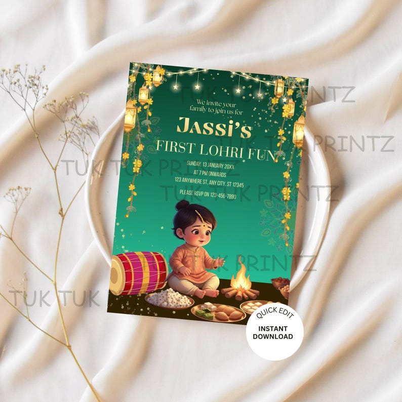 Editable First Lohri Baby Invitation, Lohdi Diyan Vadhaiyaan, Family ...