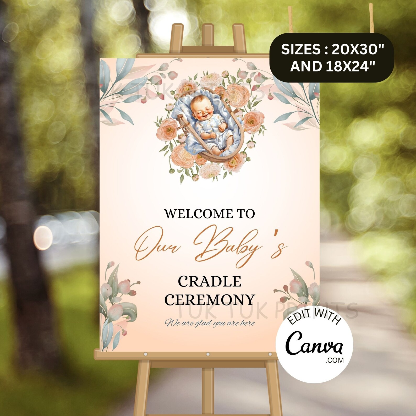 Editable Cradle Ceremony Welcome Sign: Floral Baby Naming (digital ...