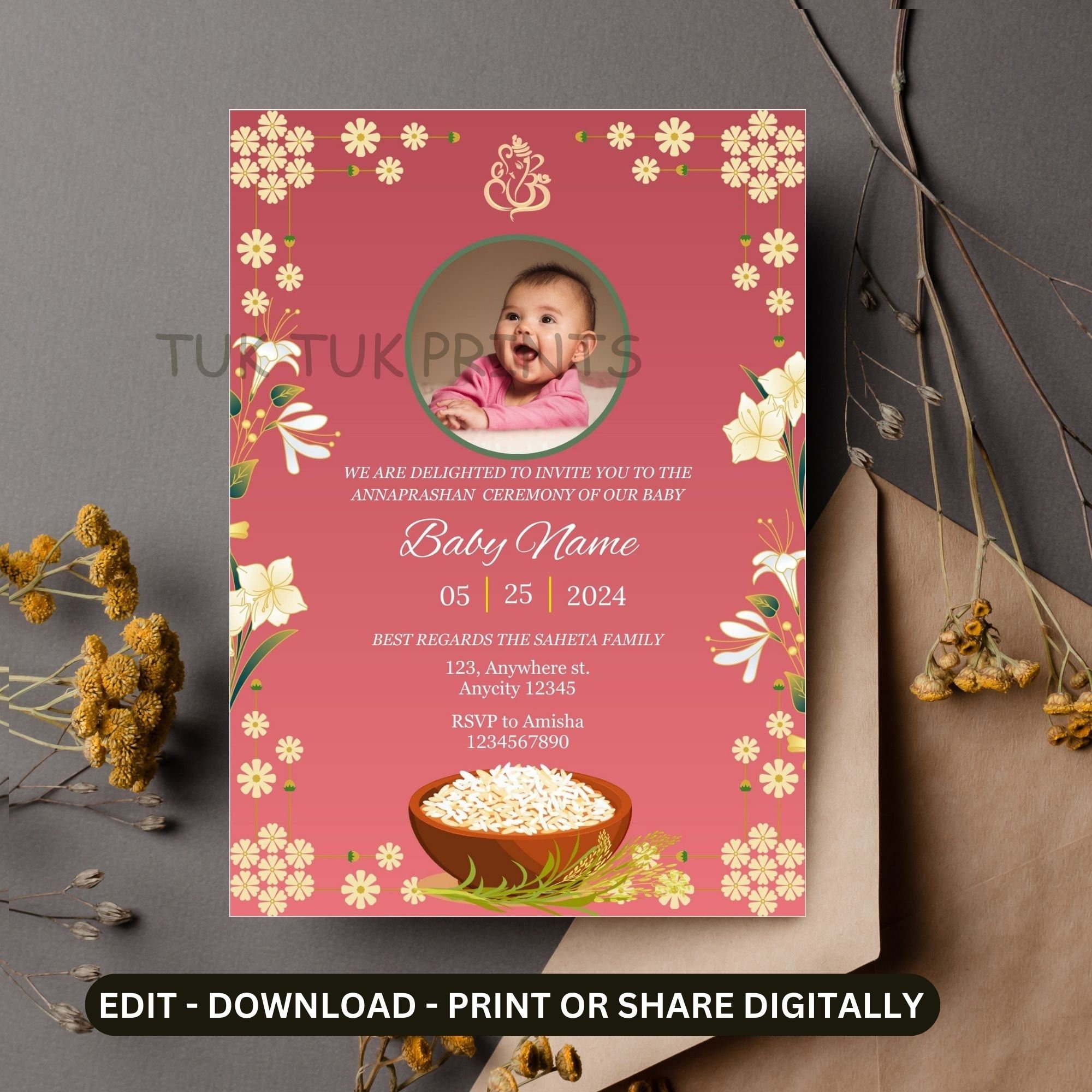 Annaprasan Invitation: Rice Feeding Ceremony Card (digital Download) - Etsy