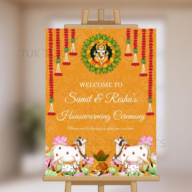 Editable Indian Housewarming Sign: Ganesh Puja Welcome (digital ...