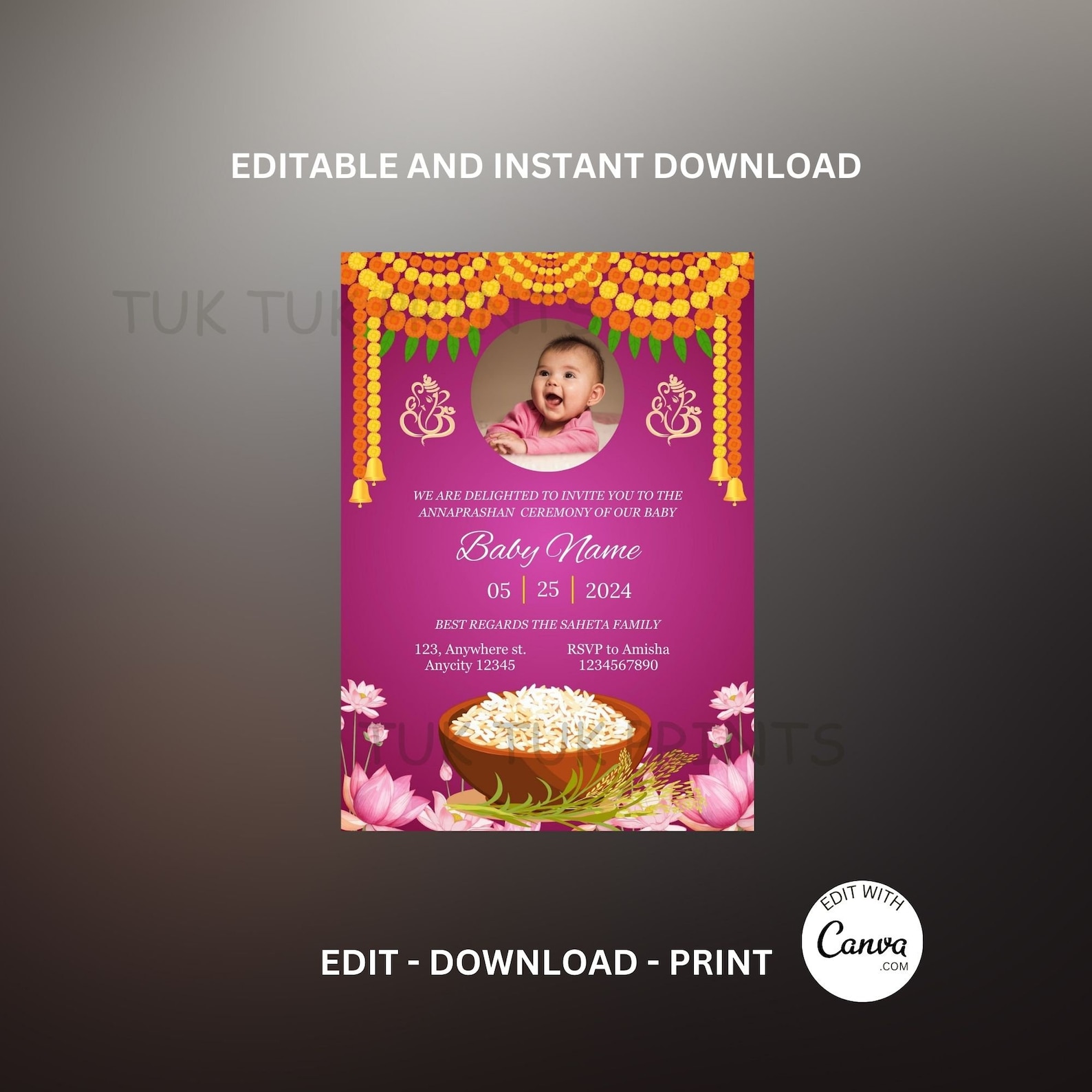 Rice Feeding Ceremony Digital Invitation Card , Annaprasan Invitation ...