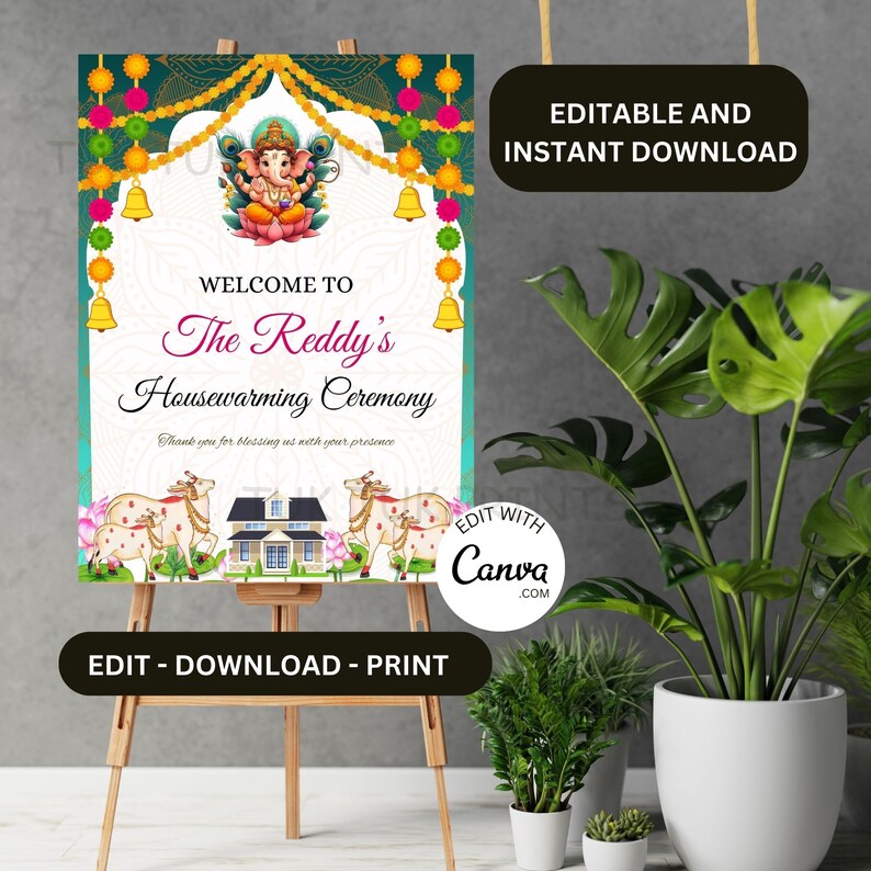 Self Editable Indian Housewarming Sign, Gruhapravesham Sign, Griha ...