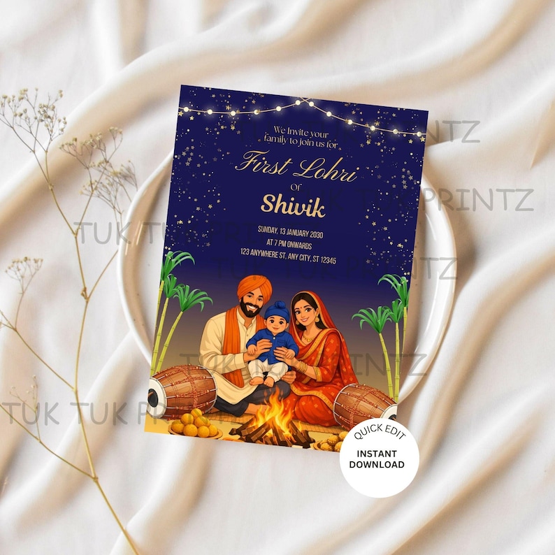 Editable First Lohri Baby Invitation, Lohri Diyan Vadhaiyaan, Family ...