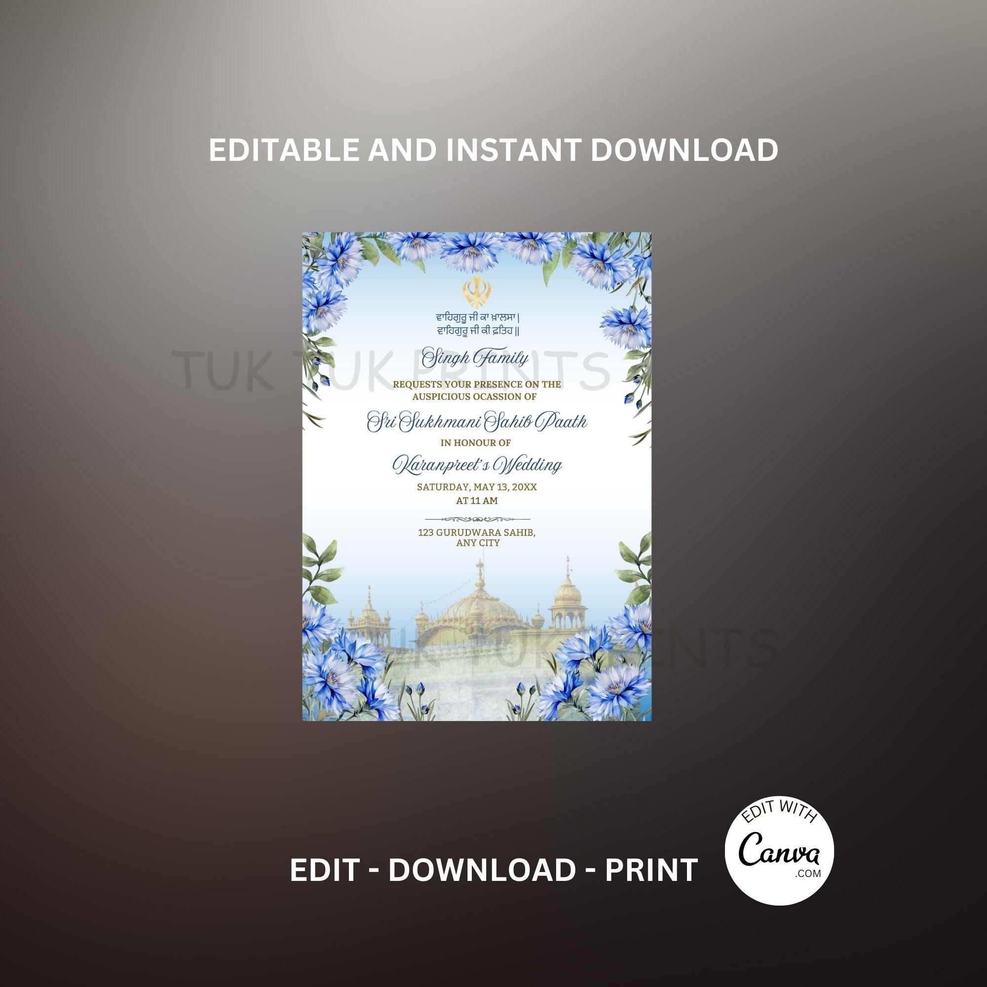 Sri Sukhmani Sahib Path Invitation Card, Sikh Wedding Invitation ...