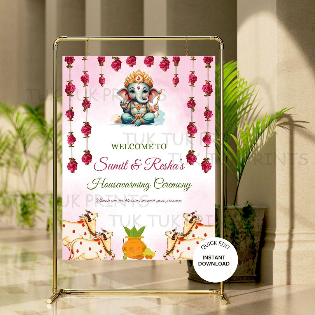 Grihapravesham Editable Welome Sign, Indian Housewarming Sign ...