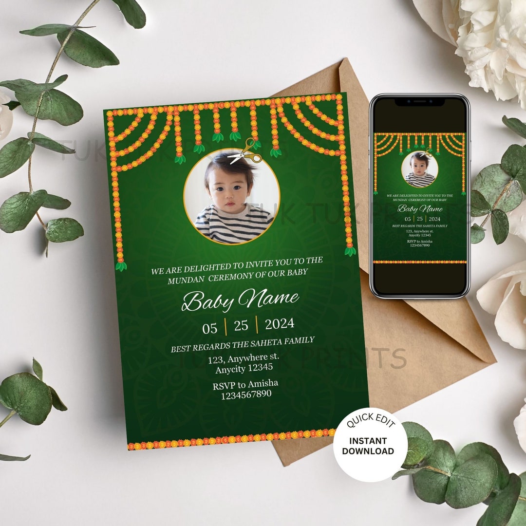 Editable Mundan Ceremony Invitation , Tonsure Invitation, Hindu Mundan ...
